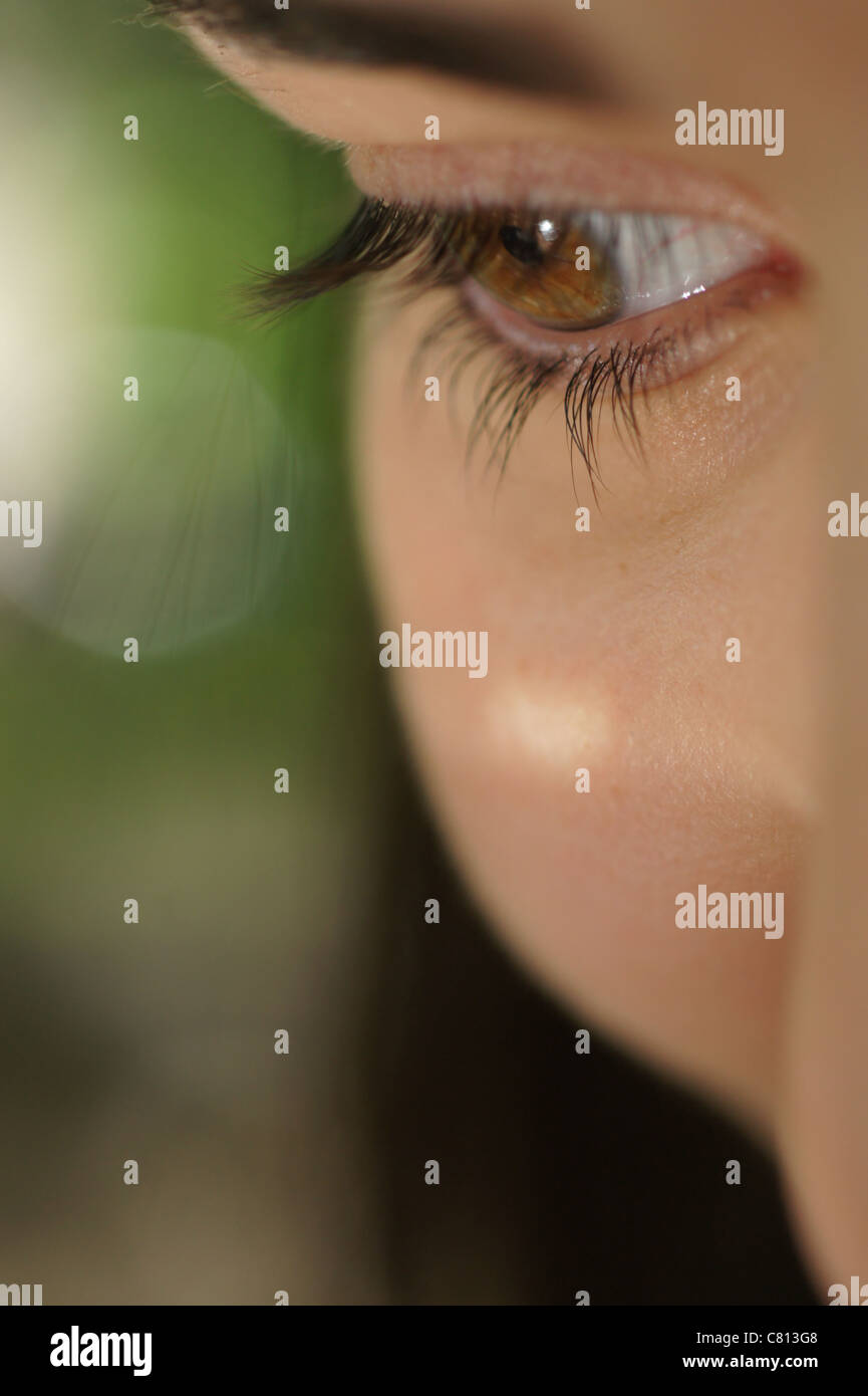 Charming eye of the girl looking downwards Stock Photo - Alamy