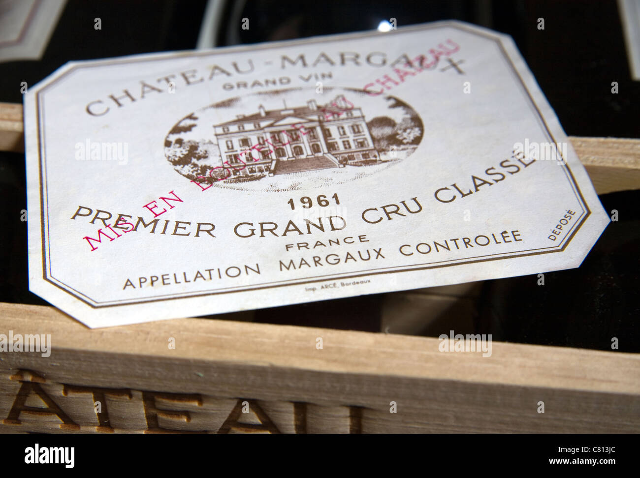 Still life with wine label of Chateau Margaux, Bordeaux, vintage 1961 ...