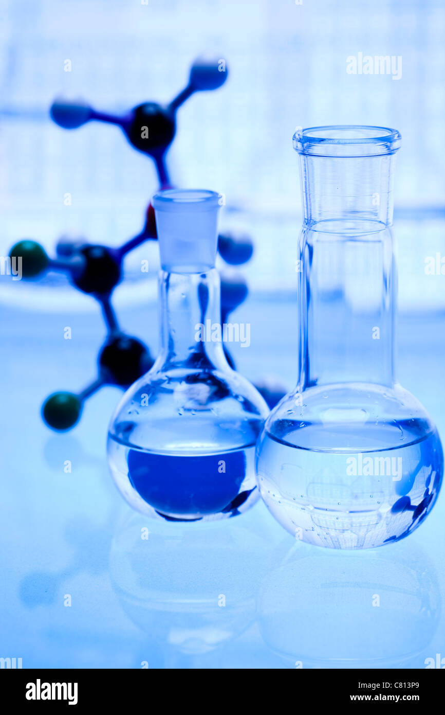 Microscope and atom & Laboratory glass Stock Photo - Alamy