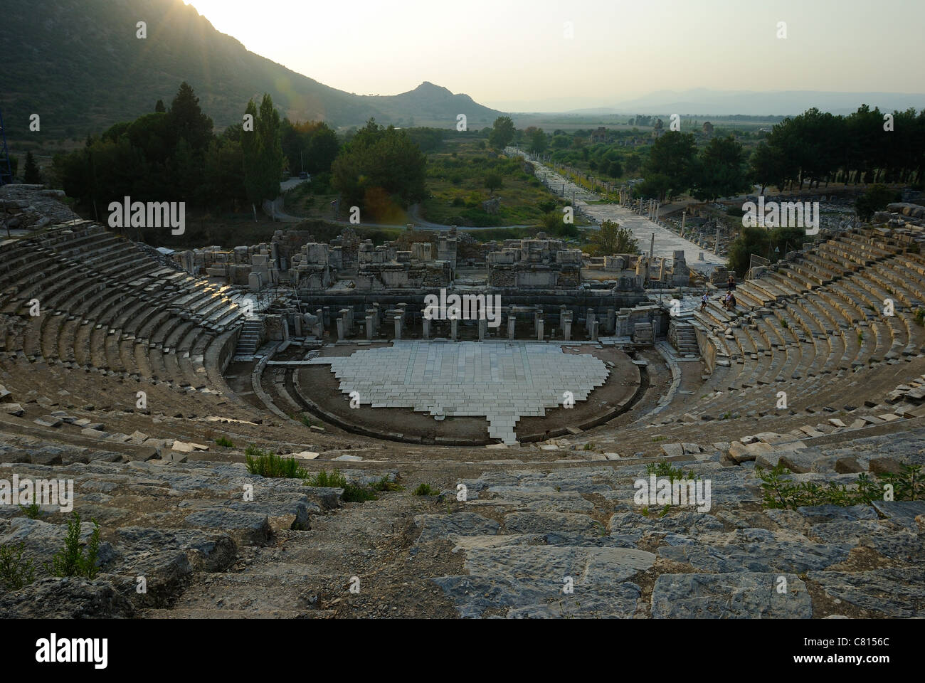 Large amphitheatre with Harbour Street ruins of Ephesus, UNESCO World ...