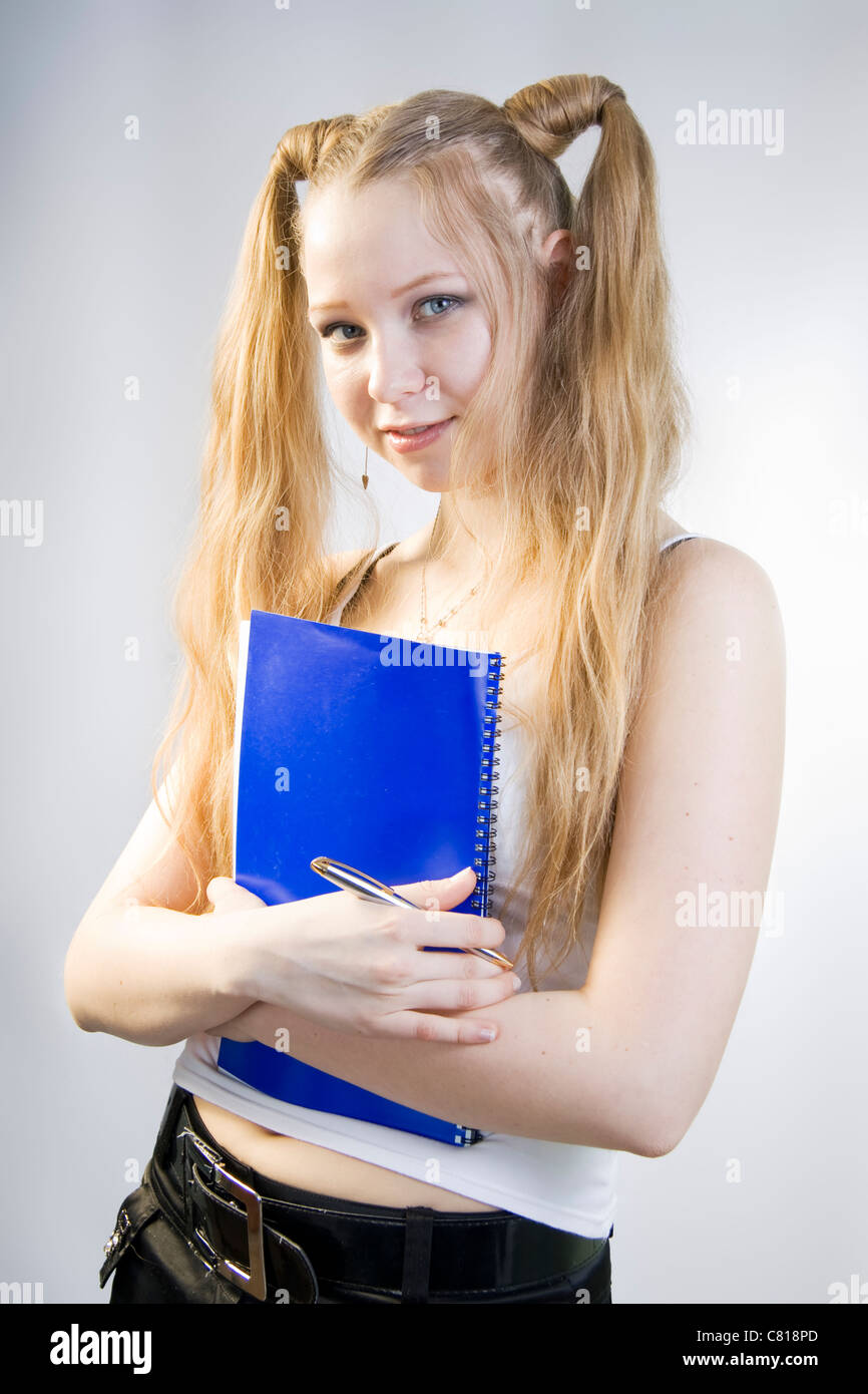 The senior pupil to a white background Stock Photo - Alamy