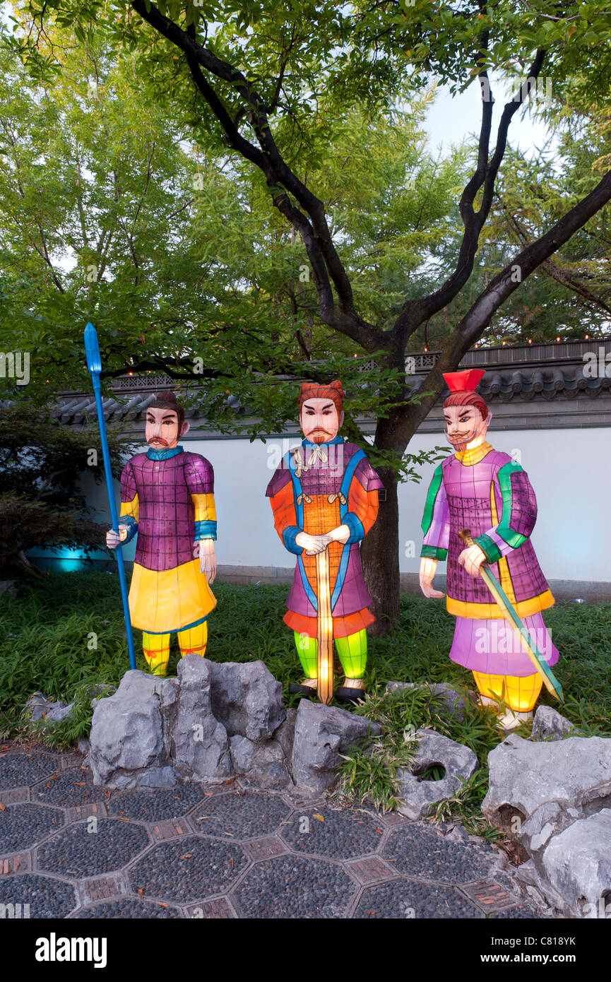 Three Chinese lantern soldiers at "The magic of lanterns" exhibition ...