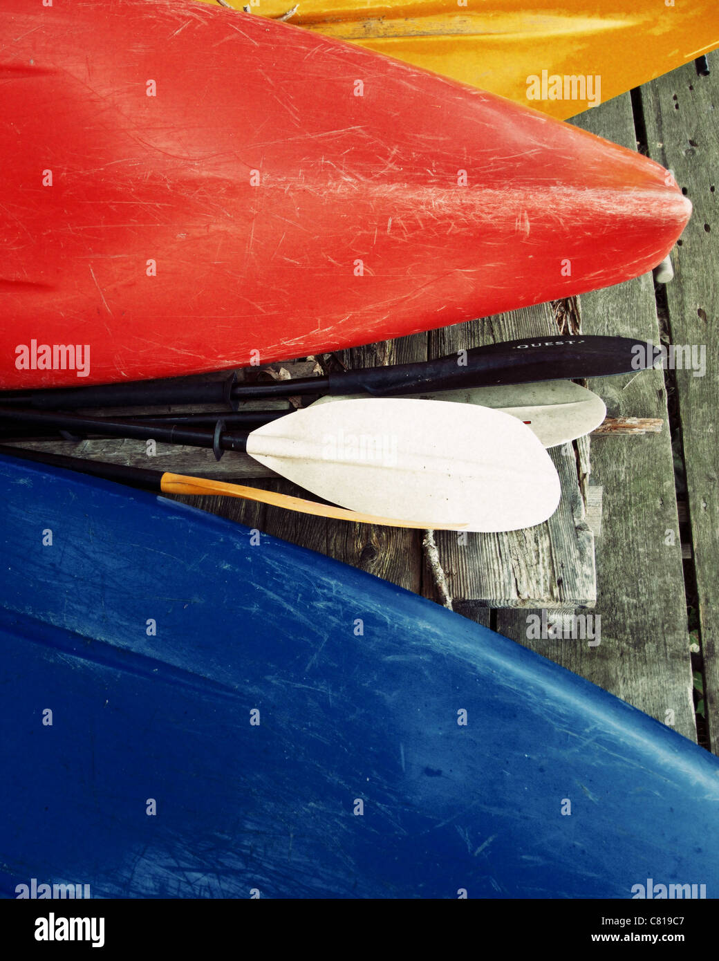 A top view of colorful canoes Stock Photo - Alamy