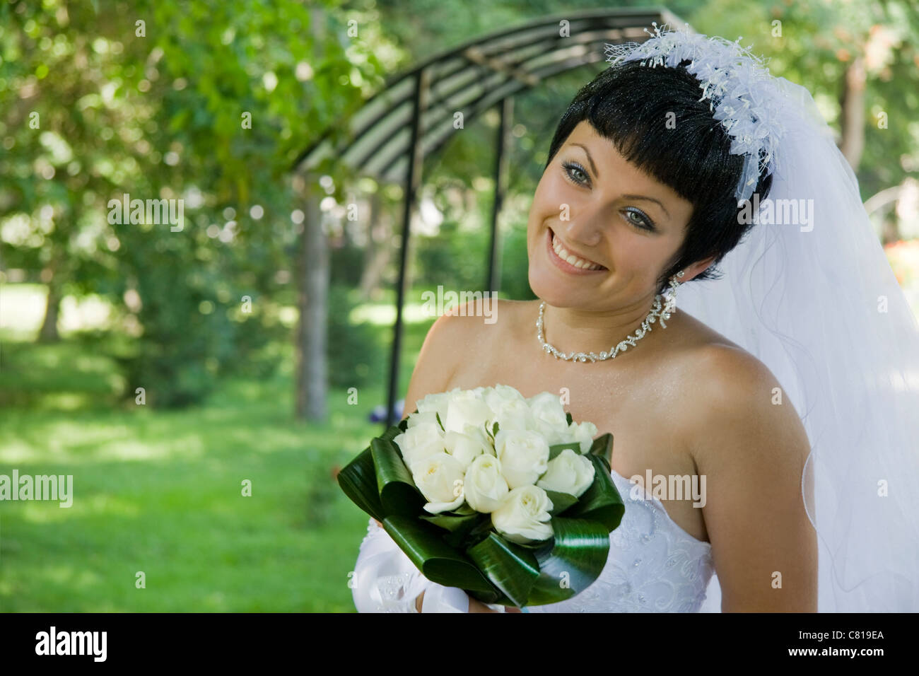 One happy bride outdoors Stock Photo - Alamy