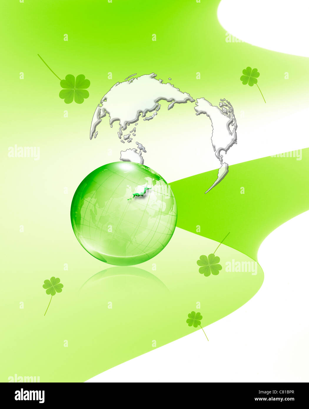 World Map and Four Clover Leaves Stock Photo - Alamy