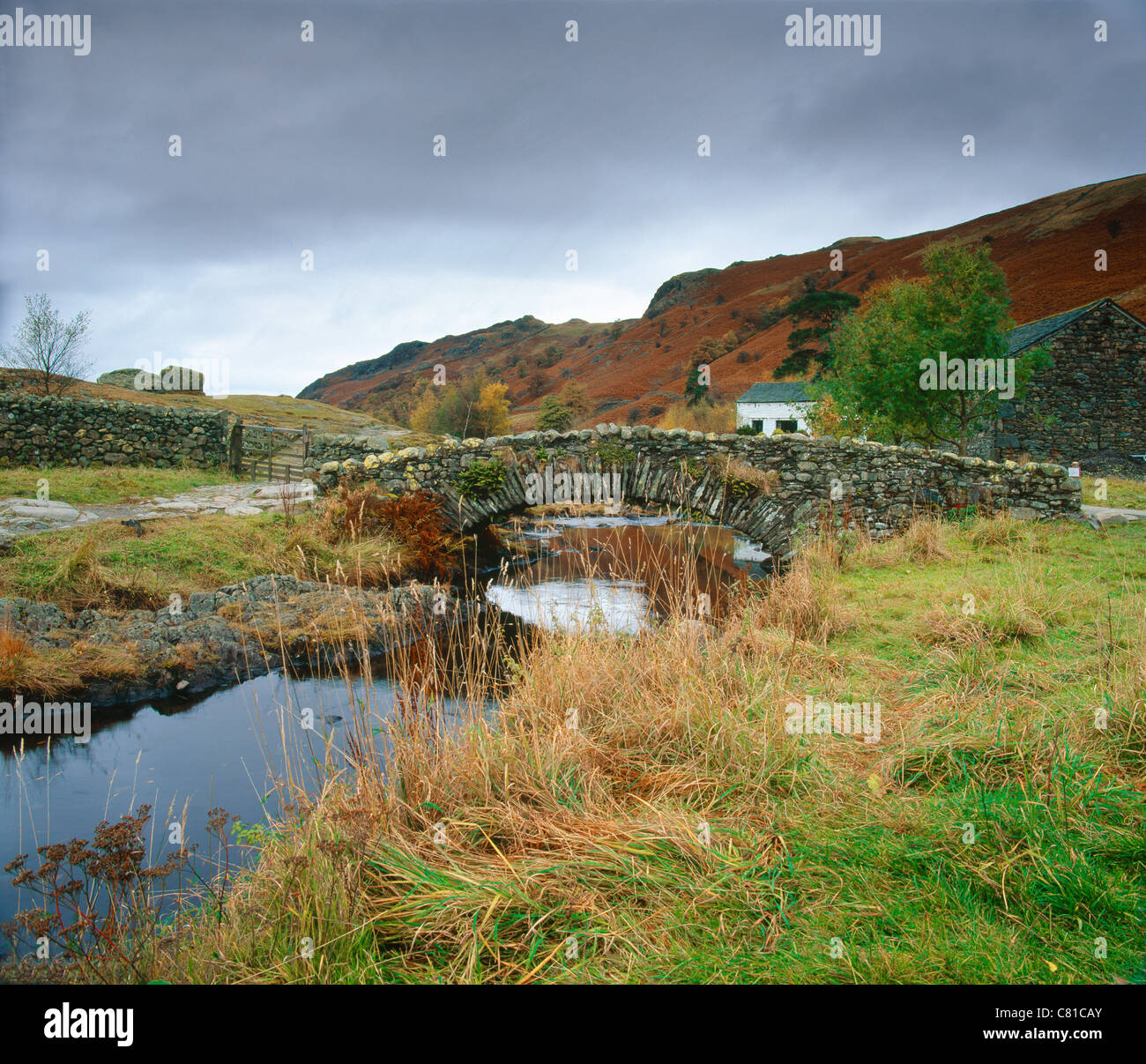 Bridge over stream Watendlath, Cumbria, Lake District, England Stock ...