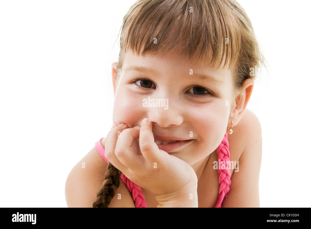 Fan little girl smiling. Isolated white Stock Photo - Alamy