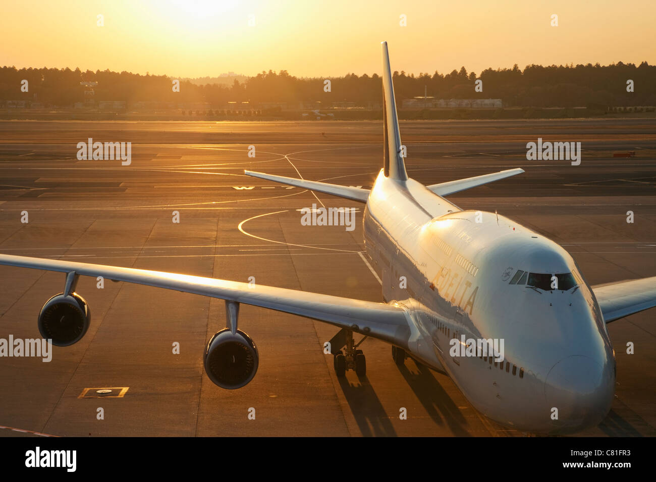 Japan, Tokyo, Narita International Airport, Plane on Runway Stock Photo ...