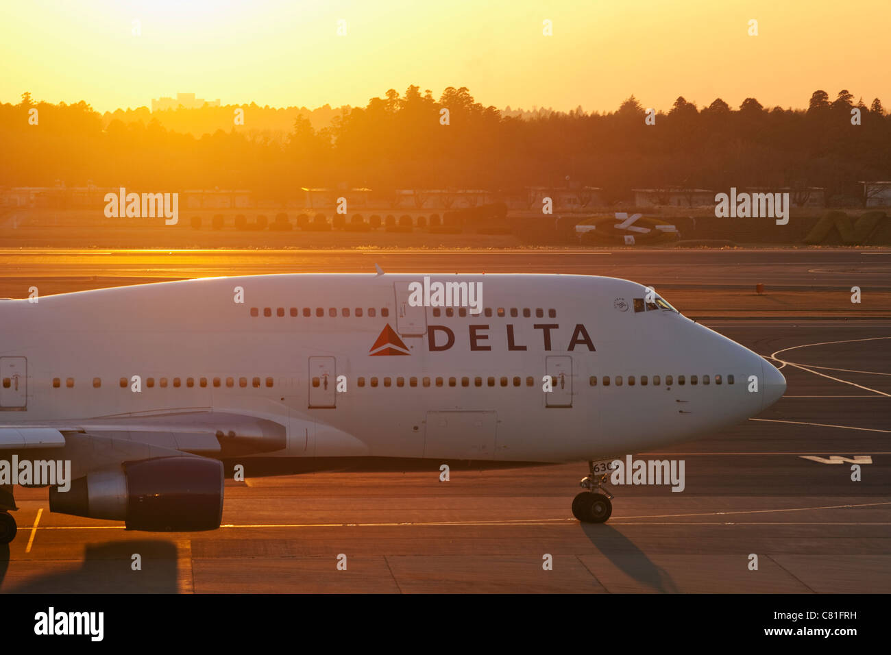 Japan, Tokyo, Narita International Airport, Plane on Runway Stock Photo ...