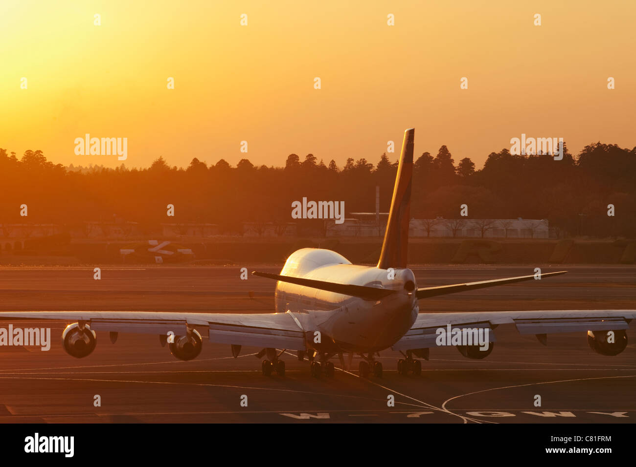 Japan, Tokyo, Narita International Airport, Plane on Runway Stock Photo ...