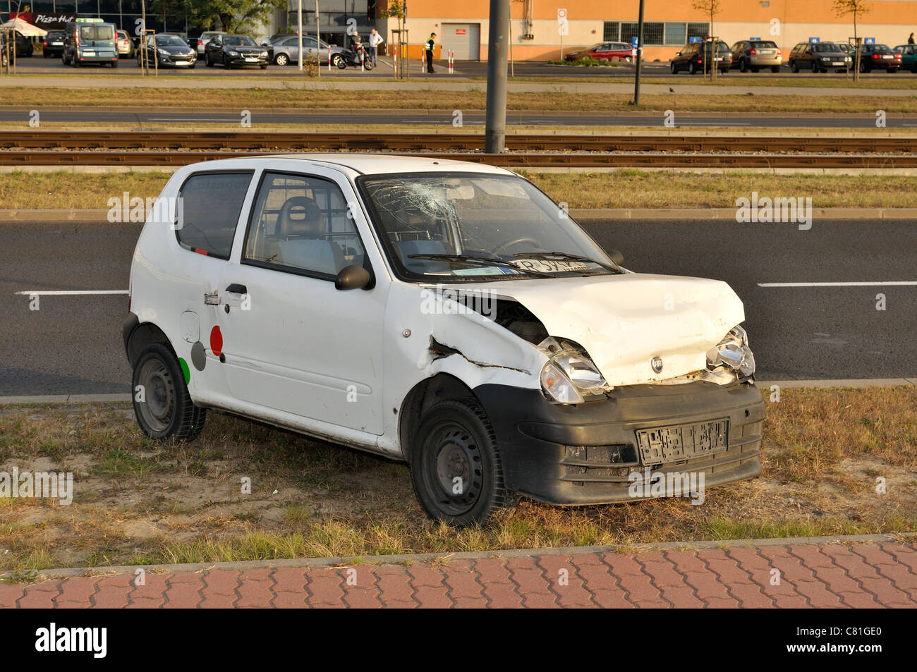 Crashed car near street - Fiat Seicento (600) damaged in an traffic ...