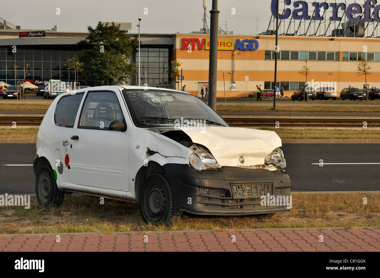 Crashed car near street - Fiat Seicento (600) damaged in an traffic ...