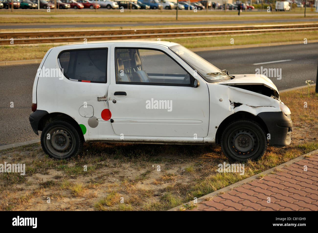 Crashed car near street - Fiat Seicento (600) damaged in an traffic ...
