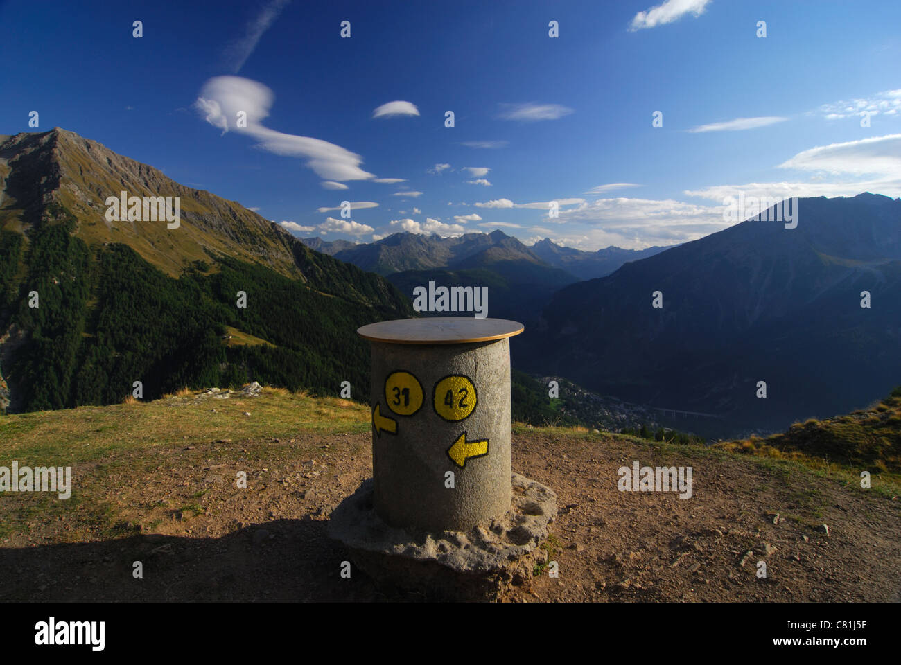 A direction pillar on the Tour of Mt Blanc Stock Photo - Alamy