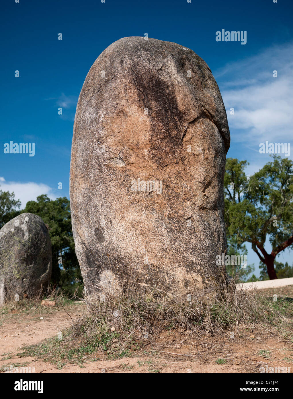A single stone at the Cromlech of the Almendres megalithic complex (or ...