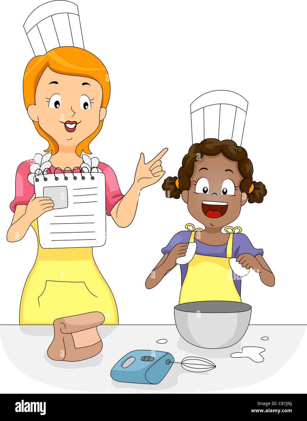 Illustration of a Kid Learning How to Mix Eggs Stock Photo - Alamy