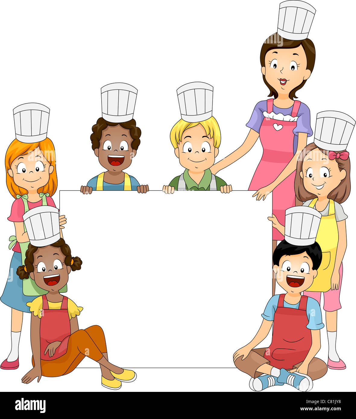 Banner Illustration Featuring Members of a Cooking Club Stock Photo - Alamy