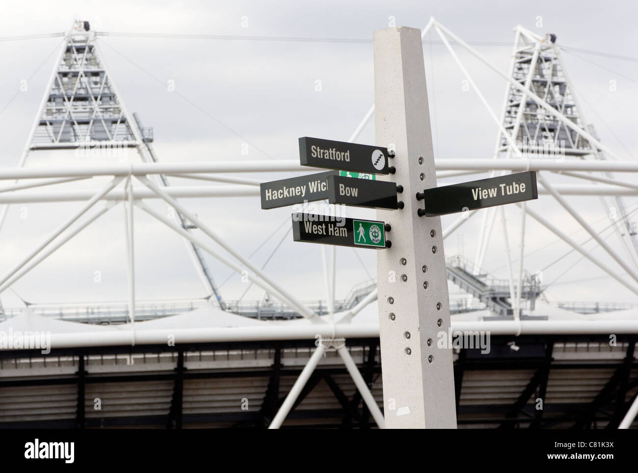 Signpost at the View Tube outside the Olympic Stadium Stratford, London ...