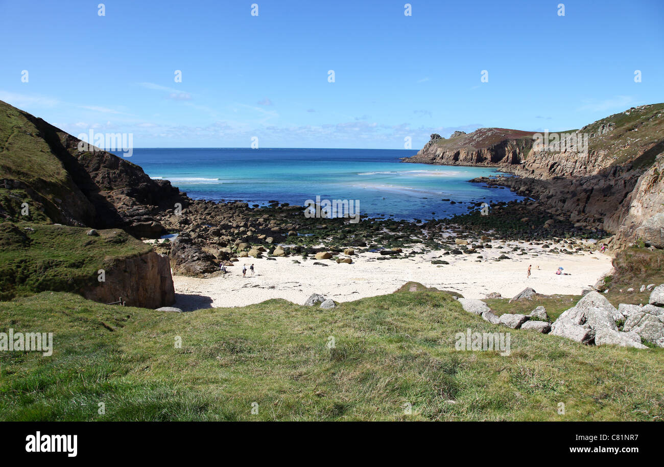Blue Sea and rocks beach at Nanjizal or Mill Bay a Cornish cove ...