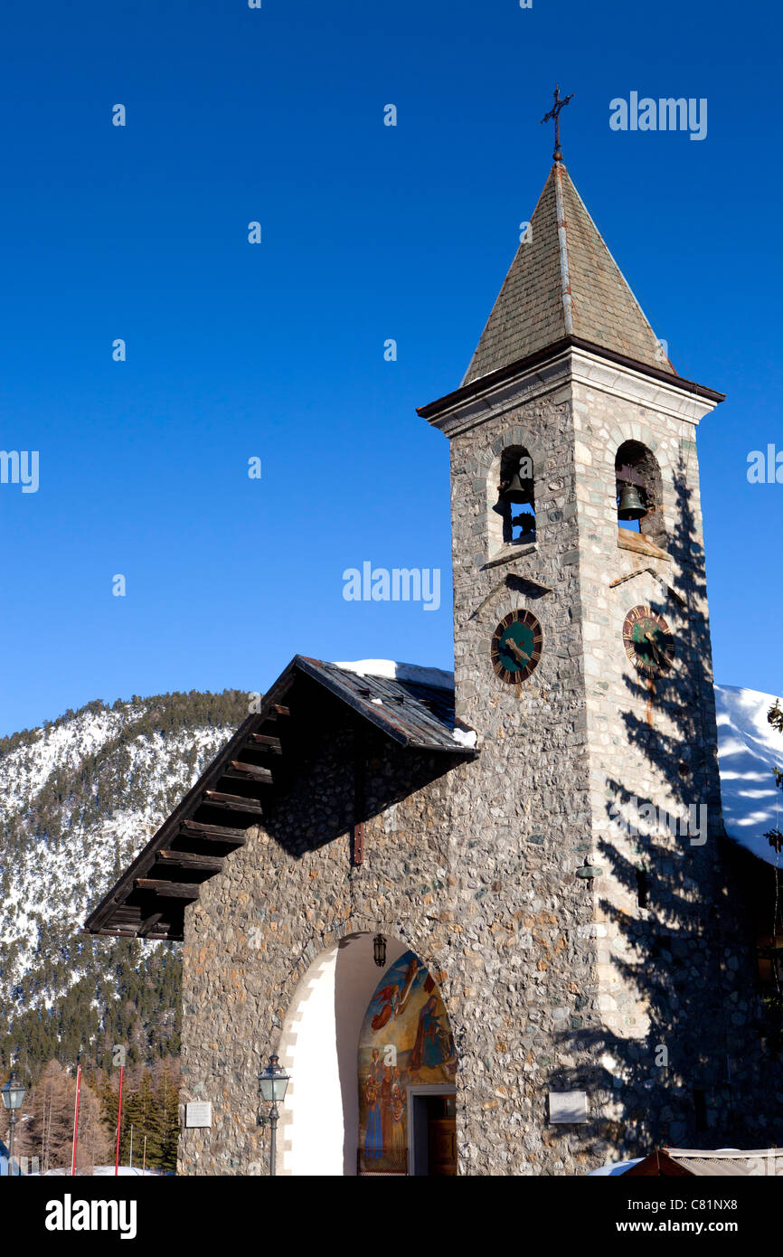 Claviere church and ski resort, Piemonte, Italy Stock Photo - Alamy