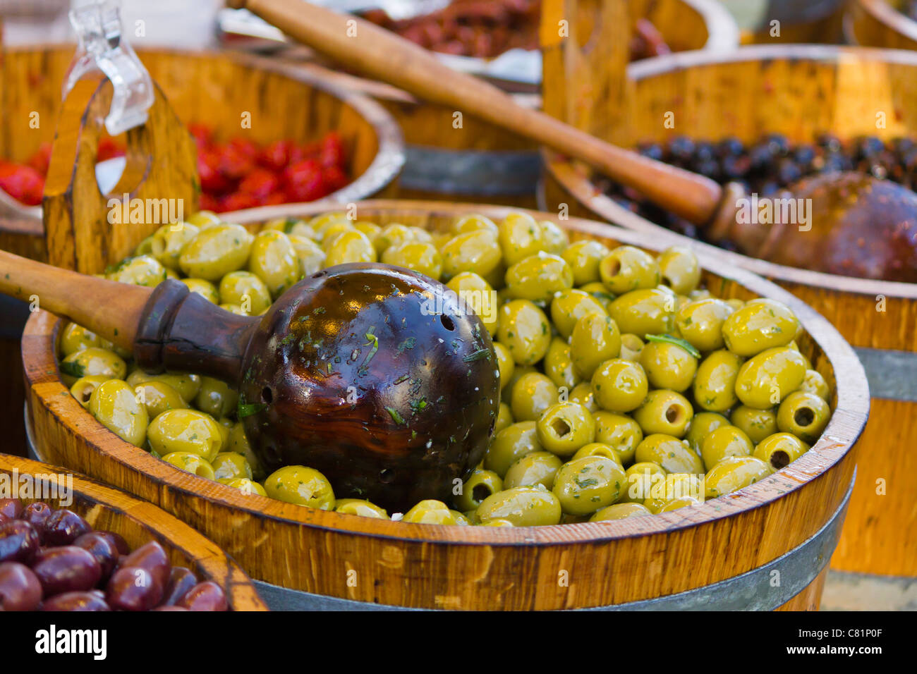 Olives at a market stall in Borough Market Stock Photo - Alamy