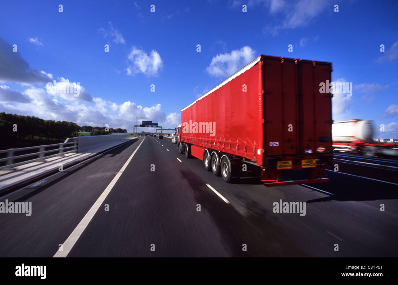 articulated lorry overtaking vehicle on the a1 m1 link road near leeds ...