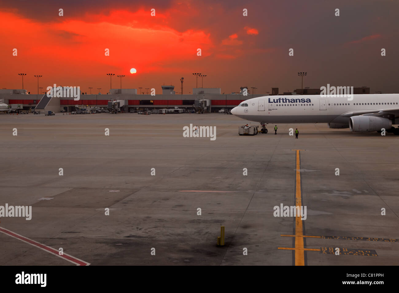 A Lufthansa A330-300 readying for takeoff at sunset Stock Photo - Alamy