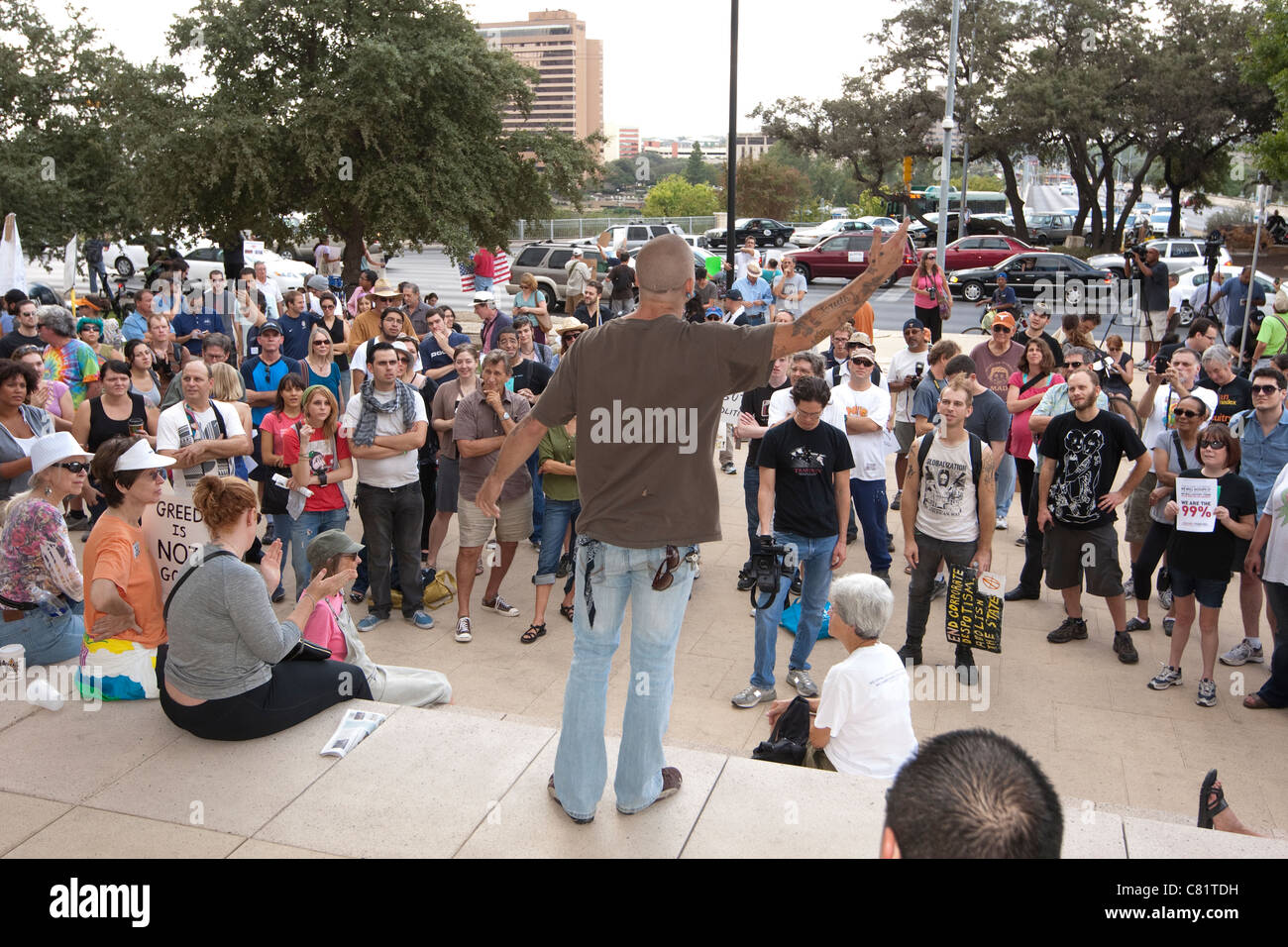 Small crowd at an Occupy Austin demonstration at City Hall. Occupy ...