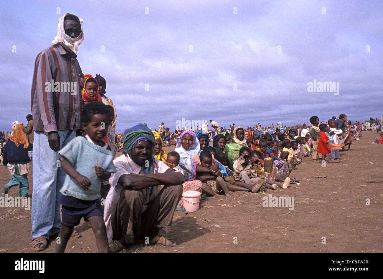 Somali refugees awaiting food distribution at a UNHCR camp in Ethiopia ...