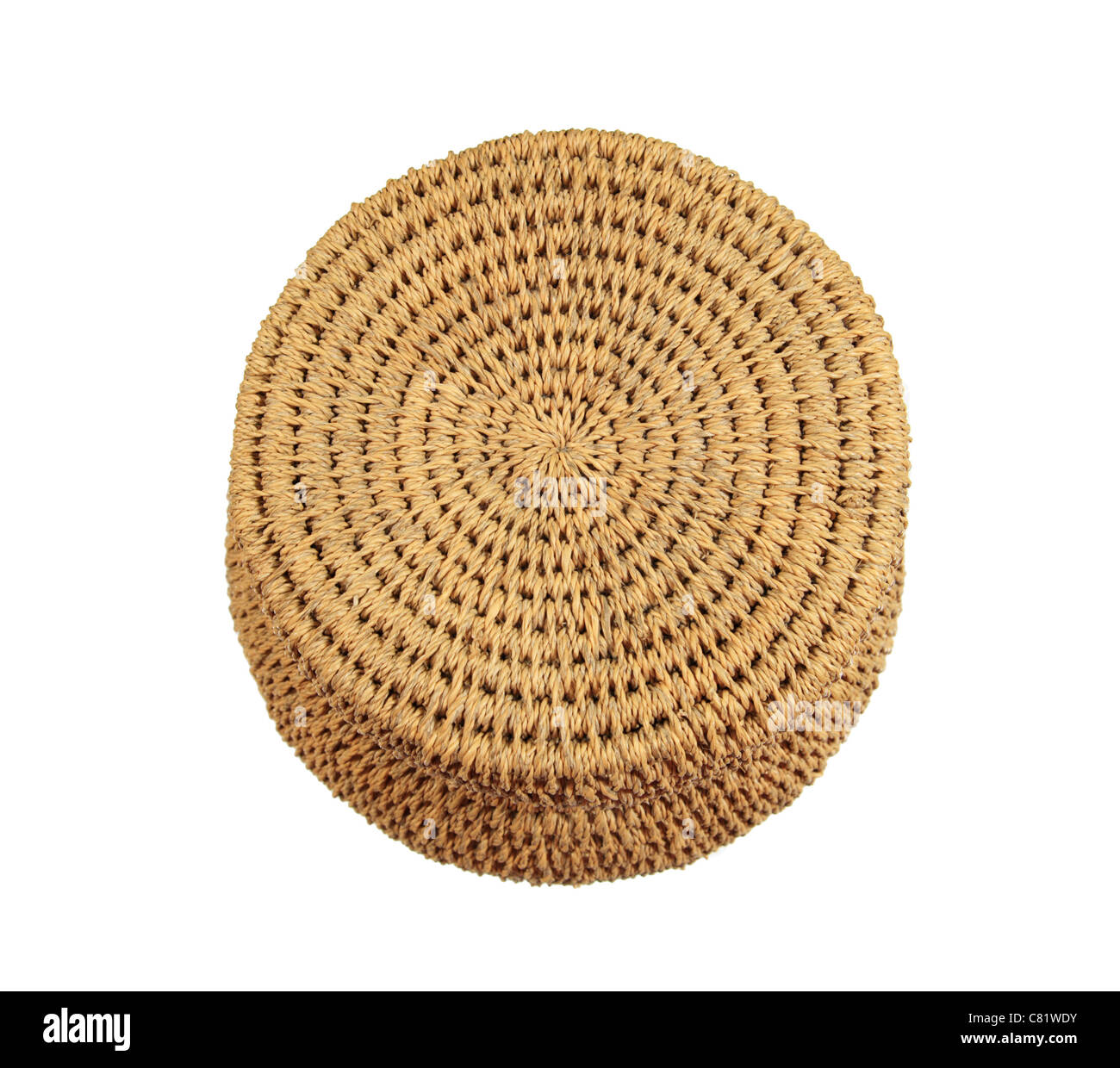 top of tan African string basket with lid isolated on a white ...
