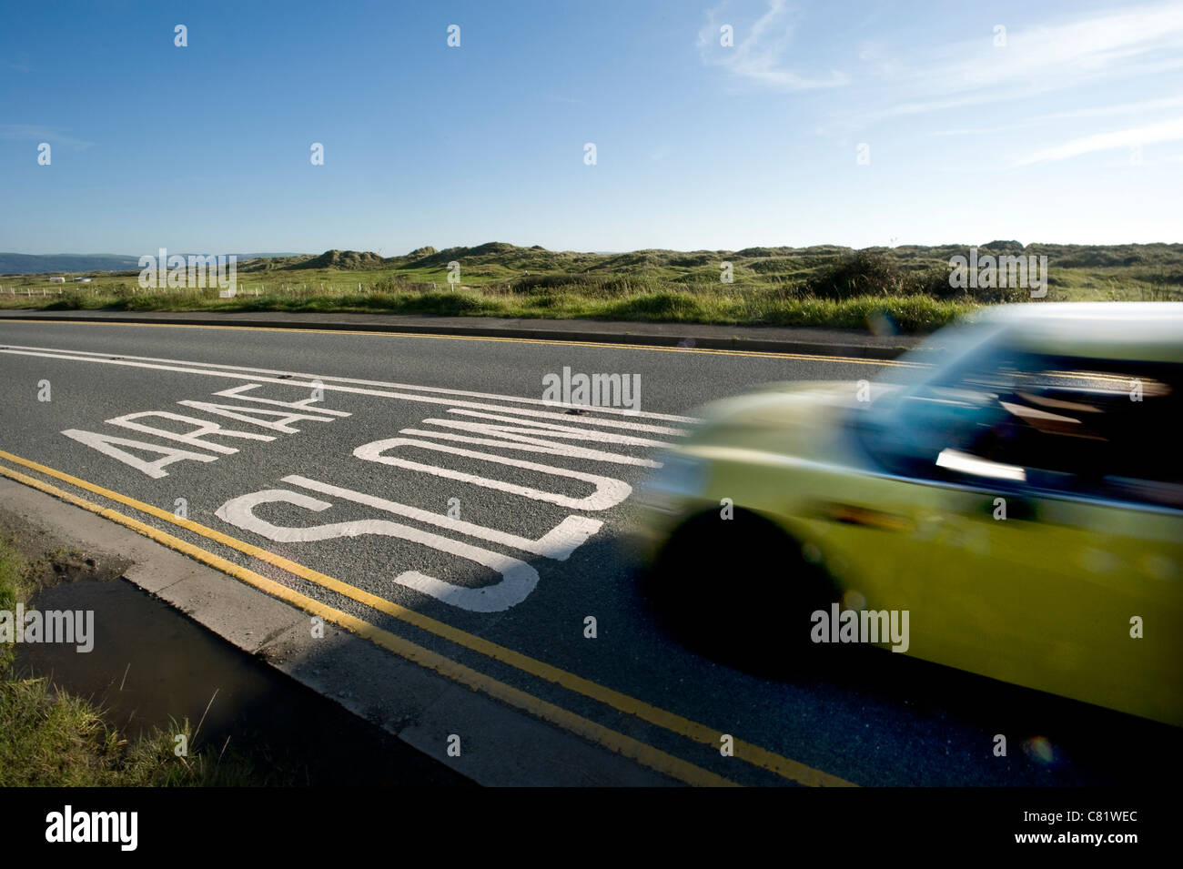 SLOW / ARAF road sign on the A493 near Aberdyfi in the Snowdonia ...