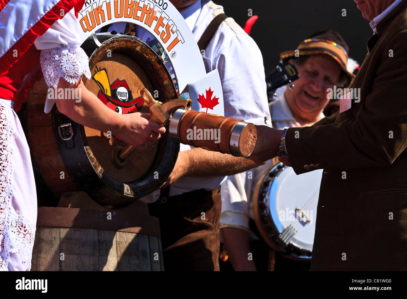 Tapping the first beer barrel Oktoberfest 2011 Kitchener Canada Stock ...