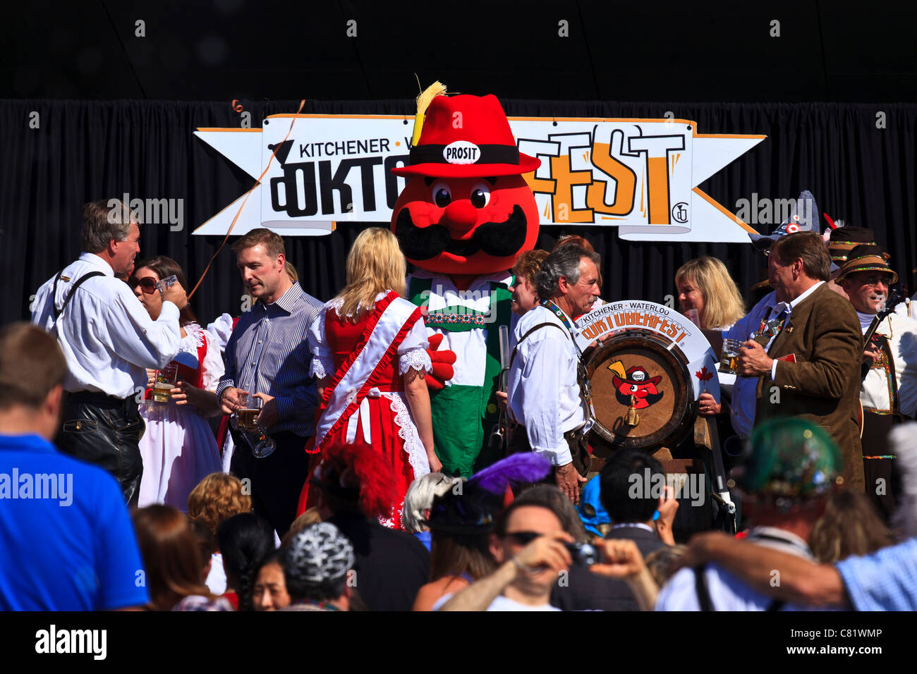Tapping the first beer barrel Oktoberfest 2011 Kitchener Canada Stock ...