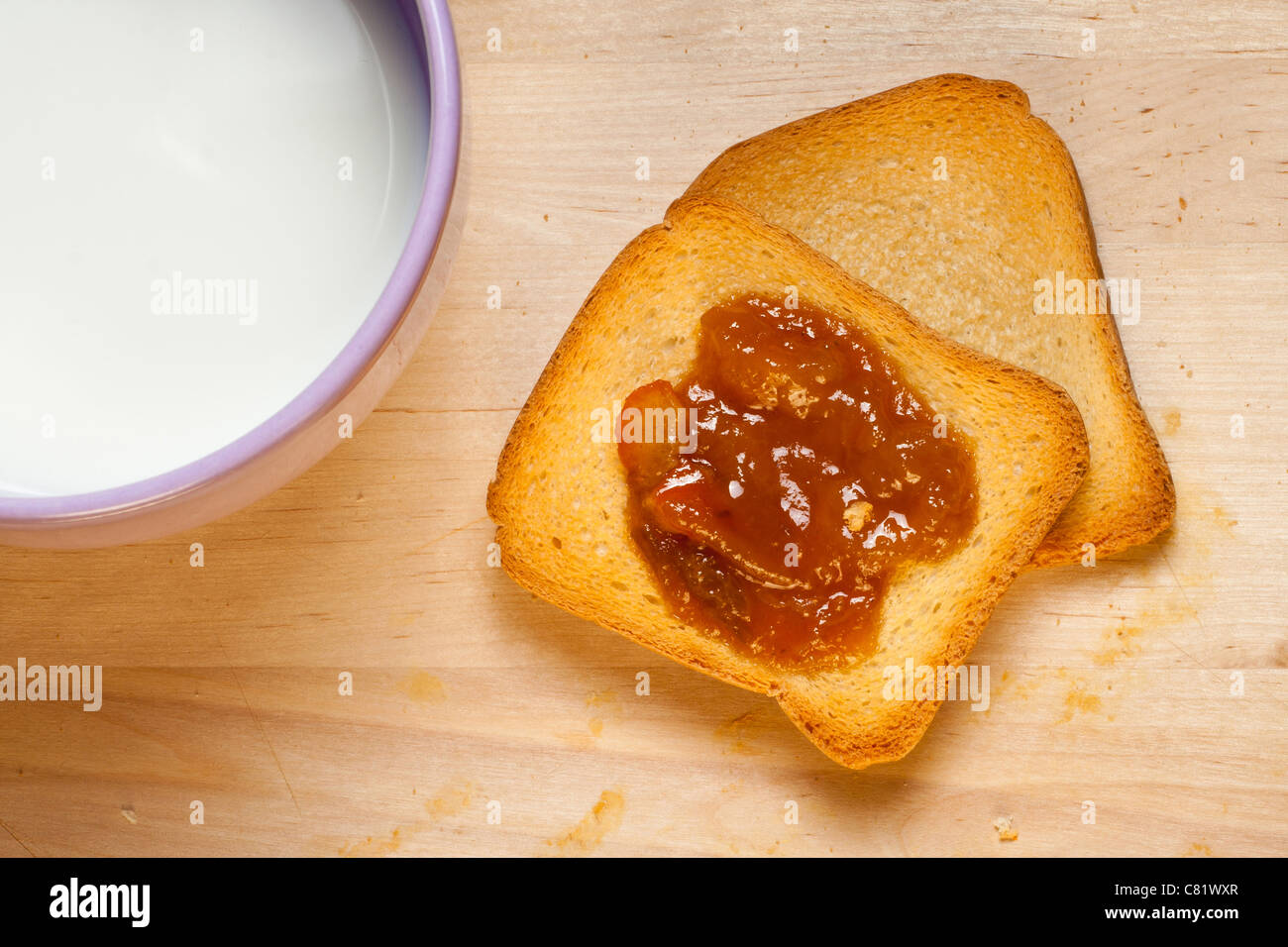 Typical italian breackfast: Jam, crispbread and a cup of good milk ...