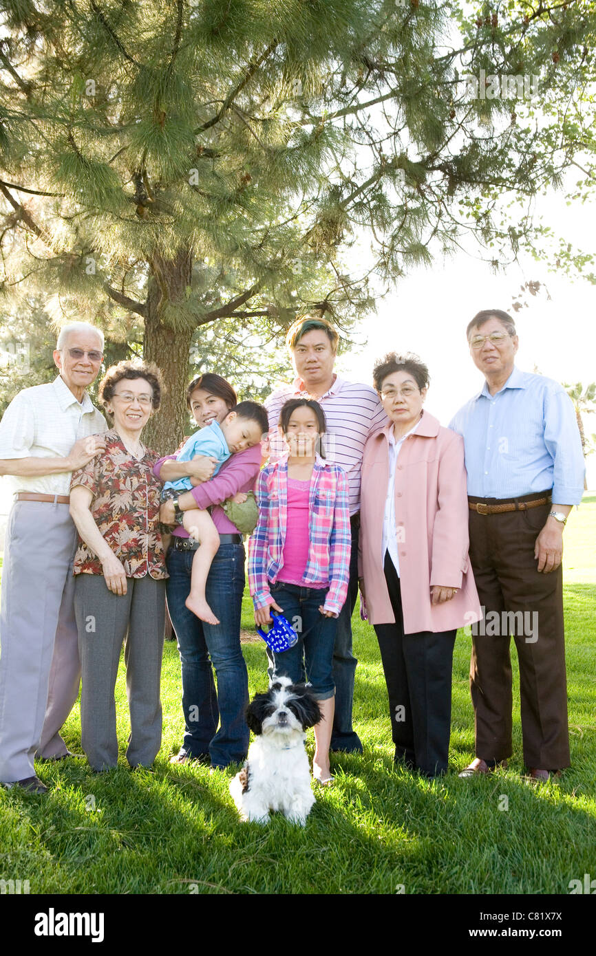 Chinese multi-generation family standing together outdoors Stock Photo ...