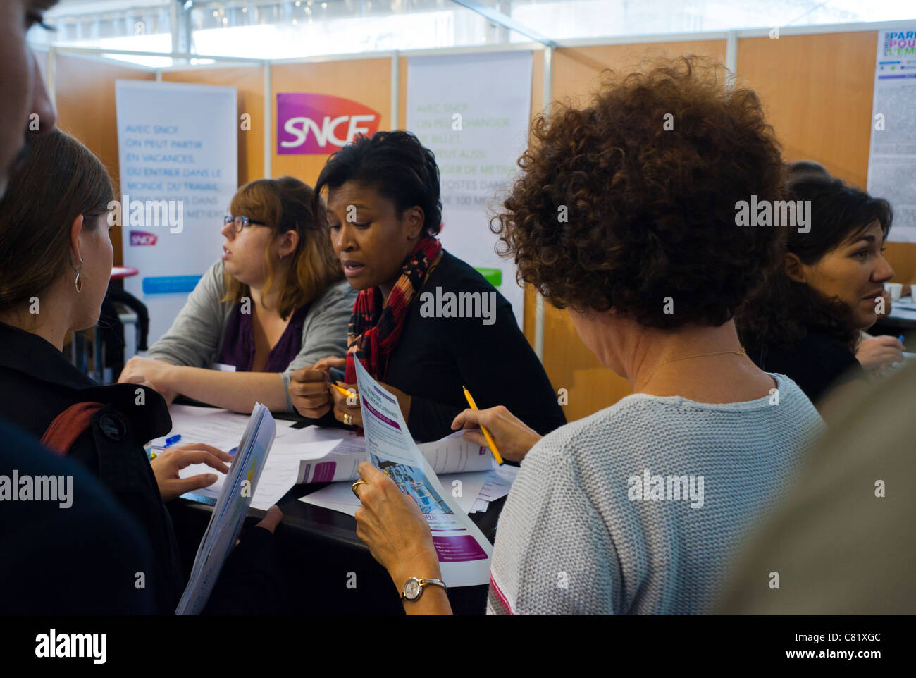 Paris, France, Small Group of People, Women, Meeting at Paris Jobs Fair ...