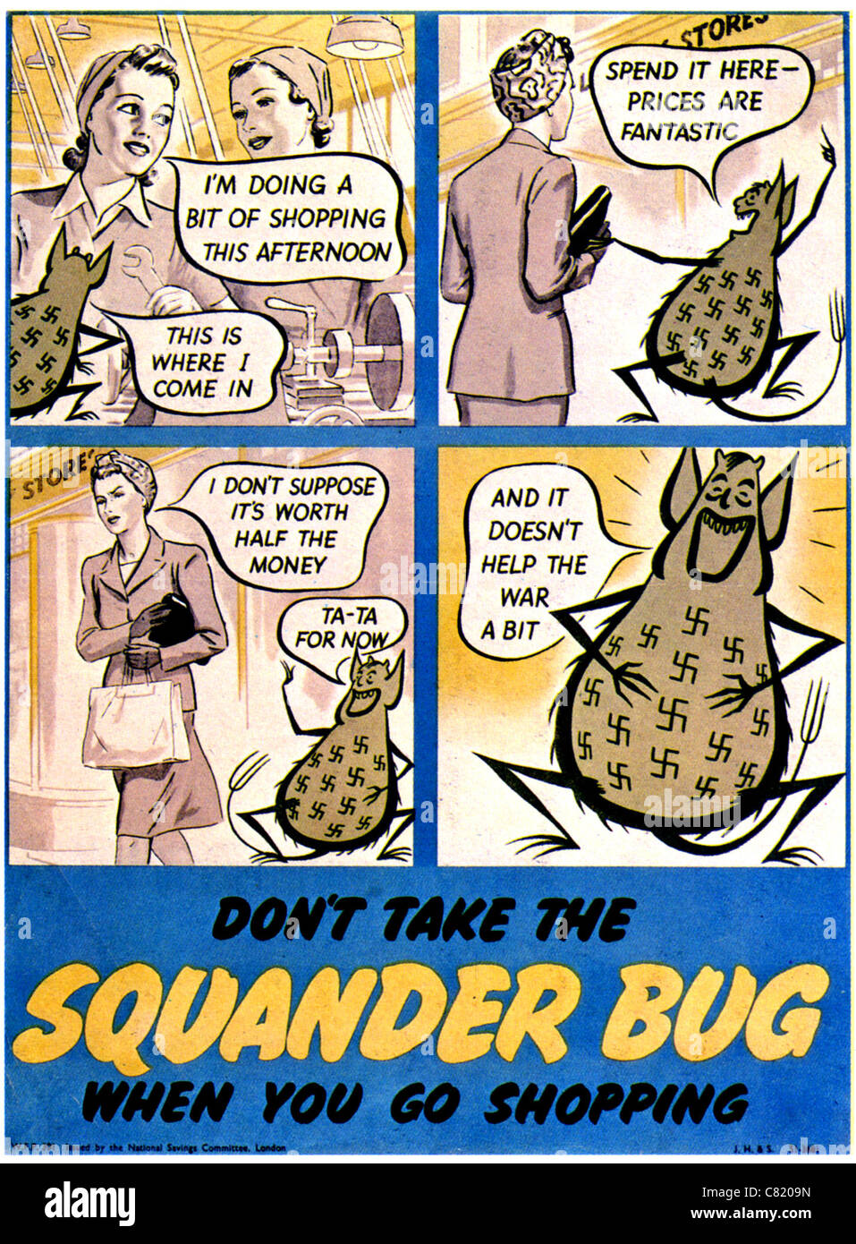 SQUANDER BUG British WW2 poster urging shoppers not to waste rescources ...