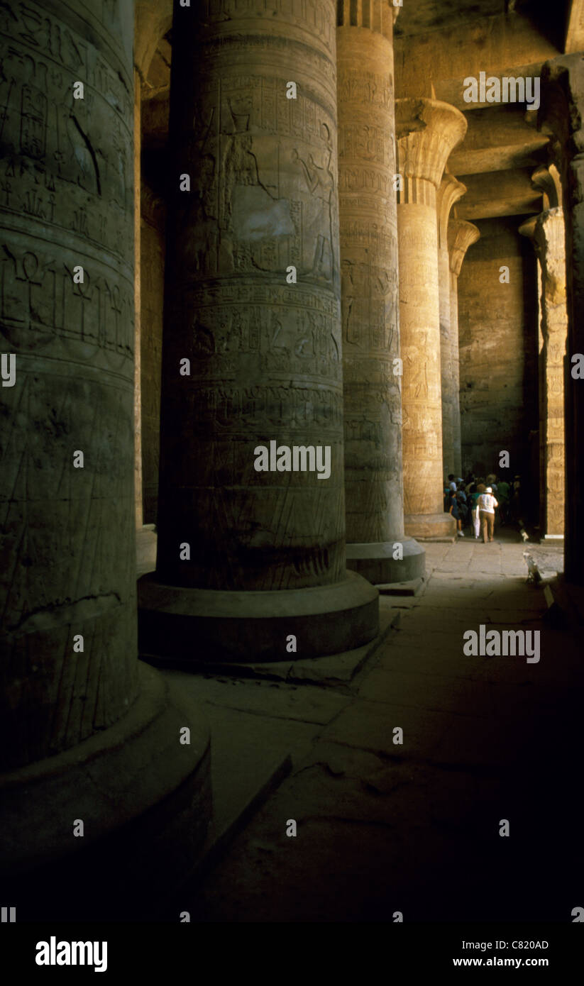 Columns with hieroglyphics in the Hypostyle hall, Edfu Temple, Egypt ...