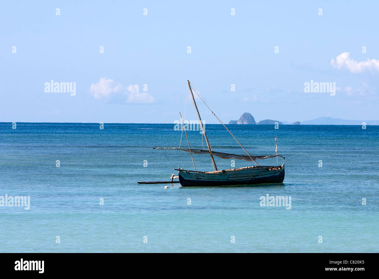 Madagascar Typical Malagasy boat in the sea of Nosy Iranja isle Africa ...