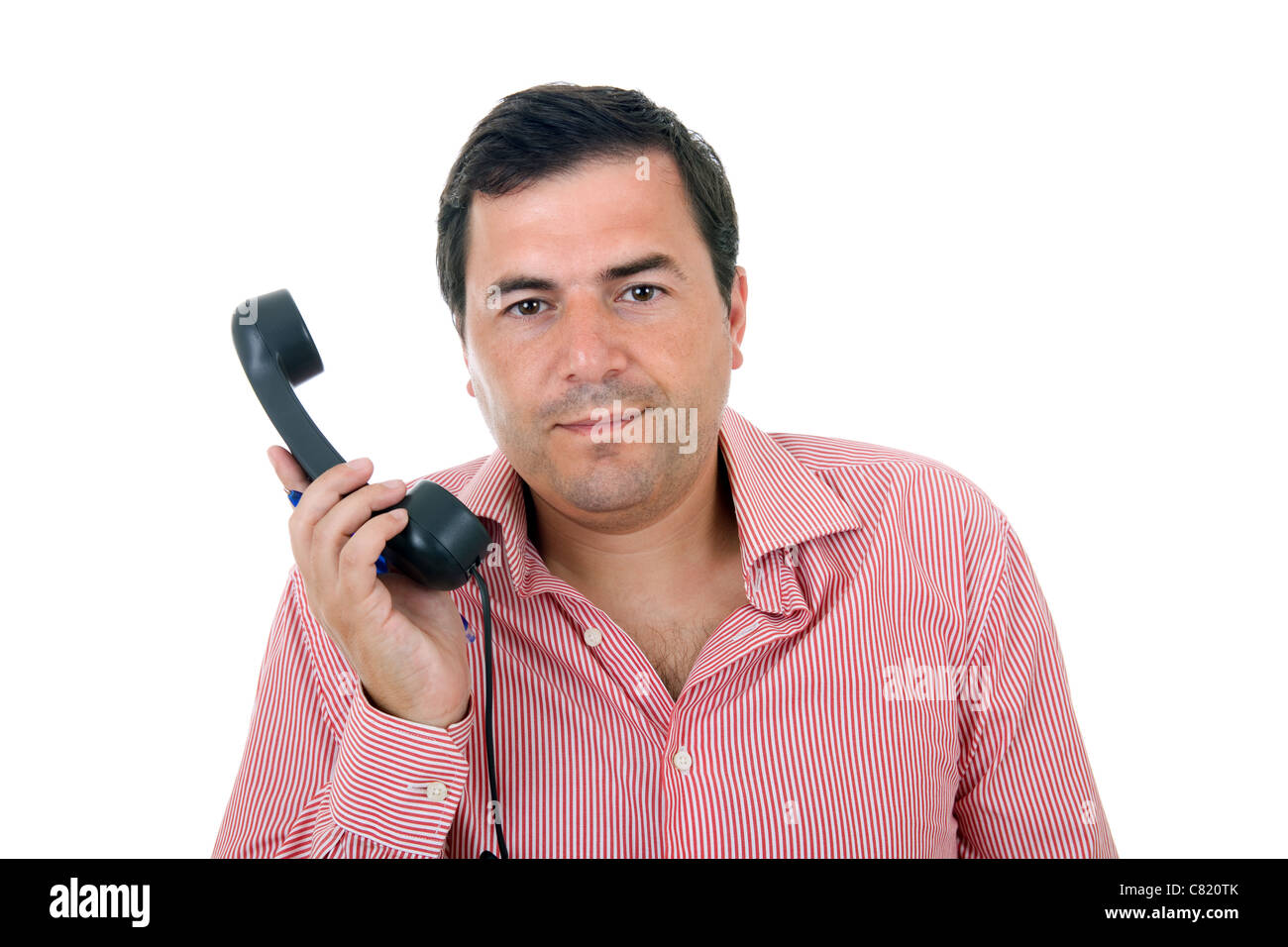 young man with a phone, isolated on white Stock Photo - Alamy