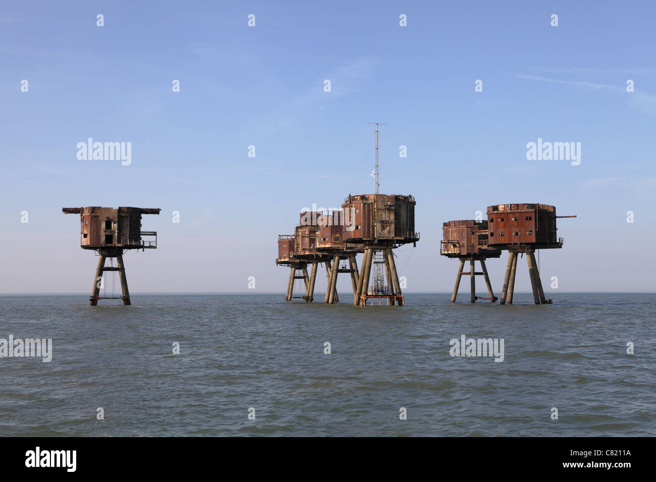 Red Sands forts in the Thames estuary which is visible from Kent and ...