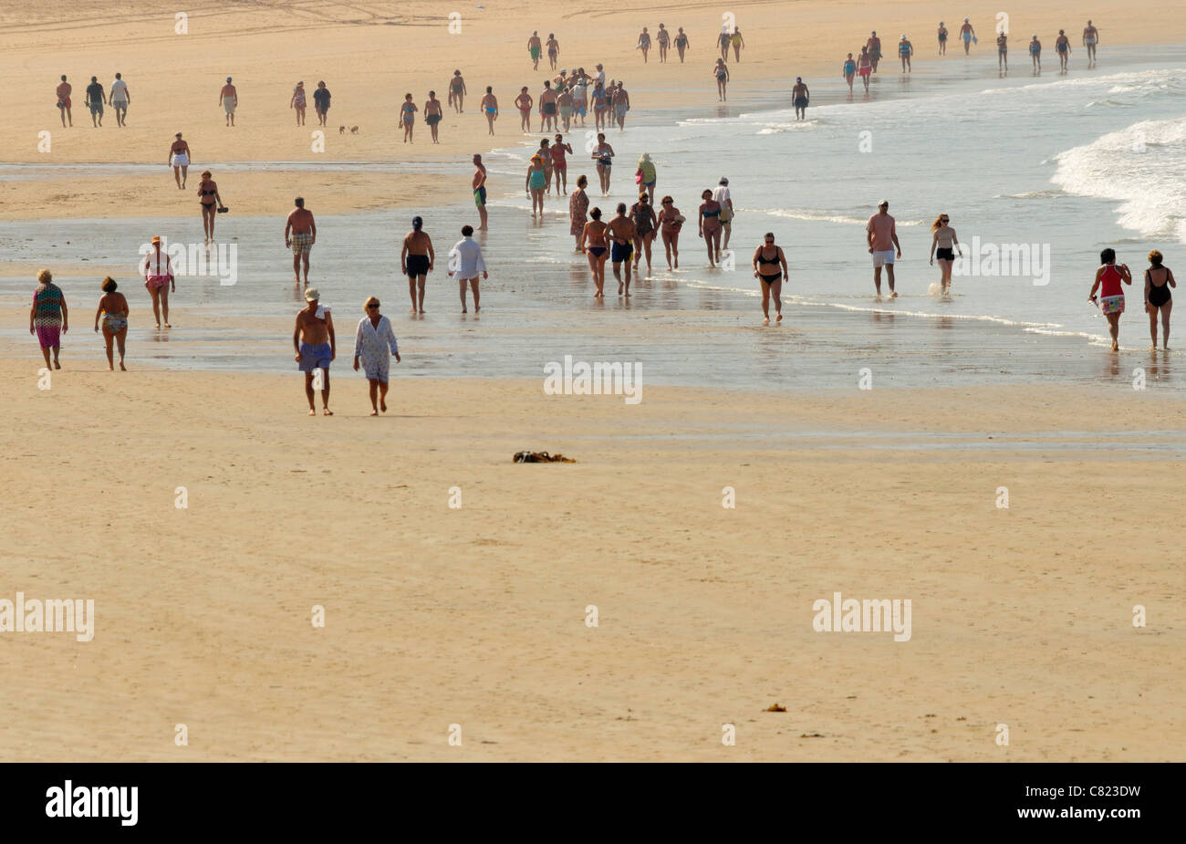 People walking at the beach named Praia America. Panxon, Galicia, Spain ...