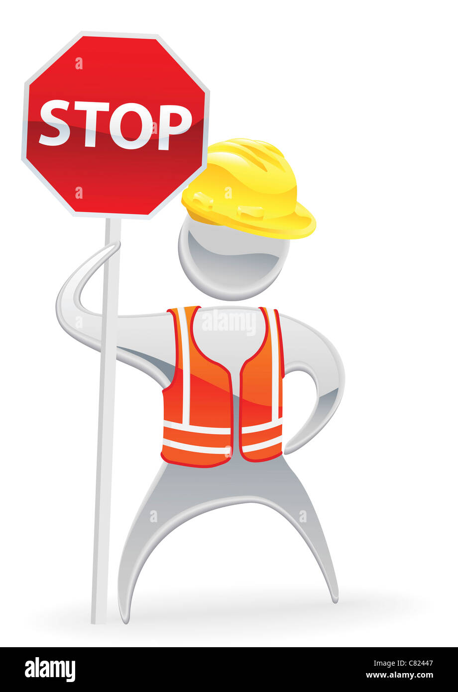 Metallic cartoon mascot character stop sign workman concept Stock Photo ...