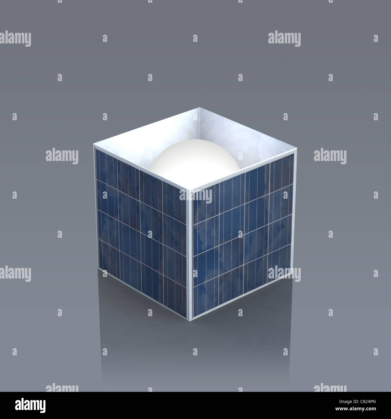 a box made of photovoltaic panels with the sun inside Stock Photo - Alamy