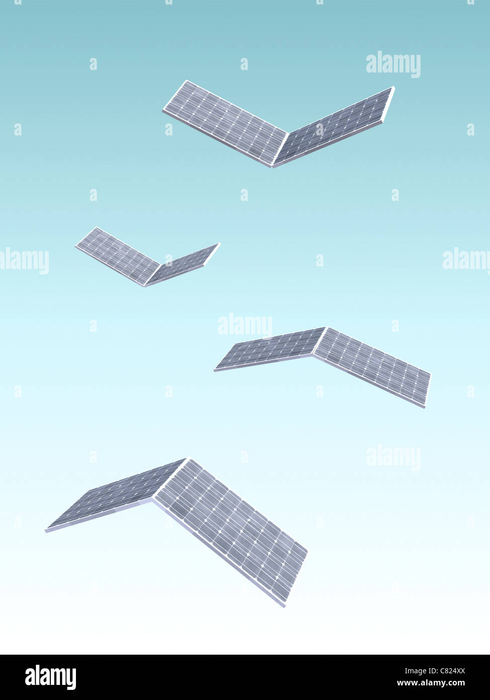 solar panels fly on blue gradient background 3d illustration Stock ...