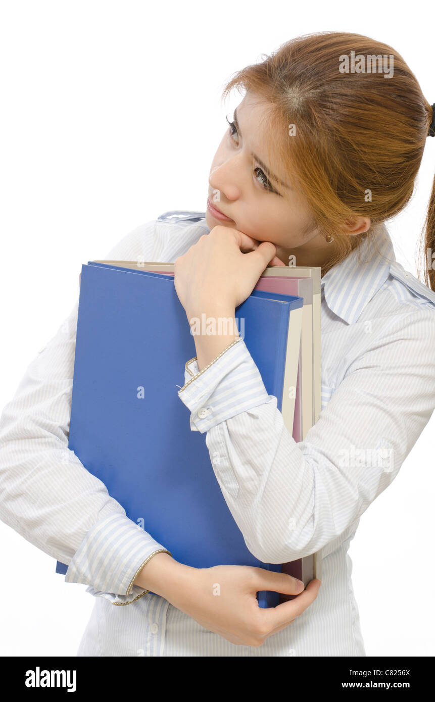young girl with paper work in the office Stock Photo - Alamy