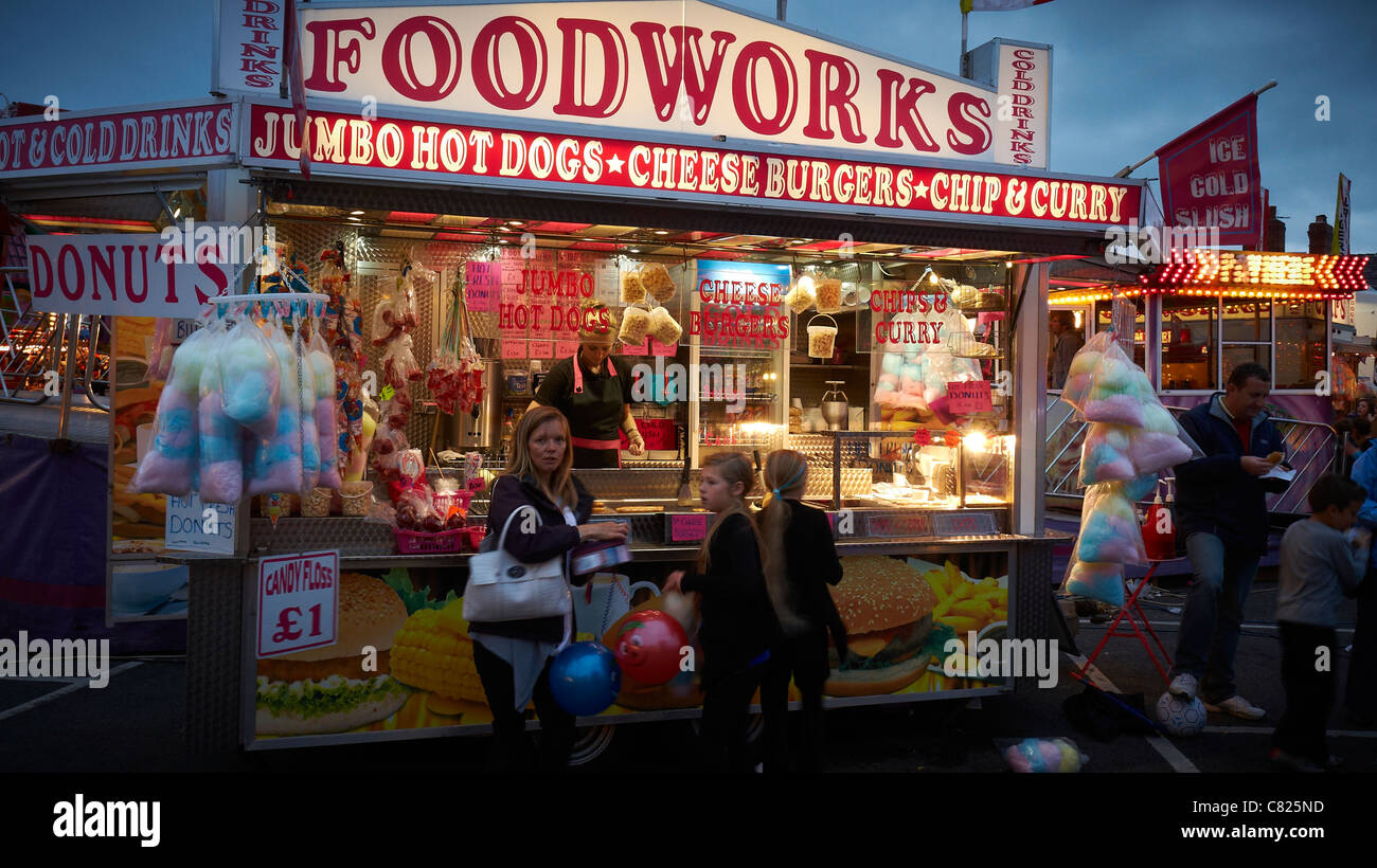 Stall selling food on funfair in Sandbach Cheshire UK Stock Photo - Alamy