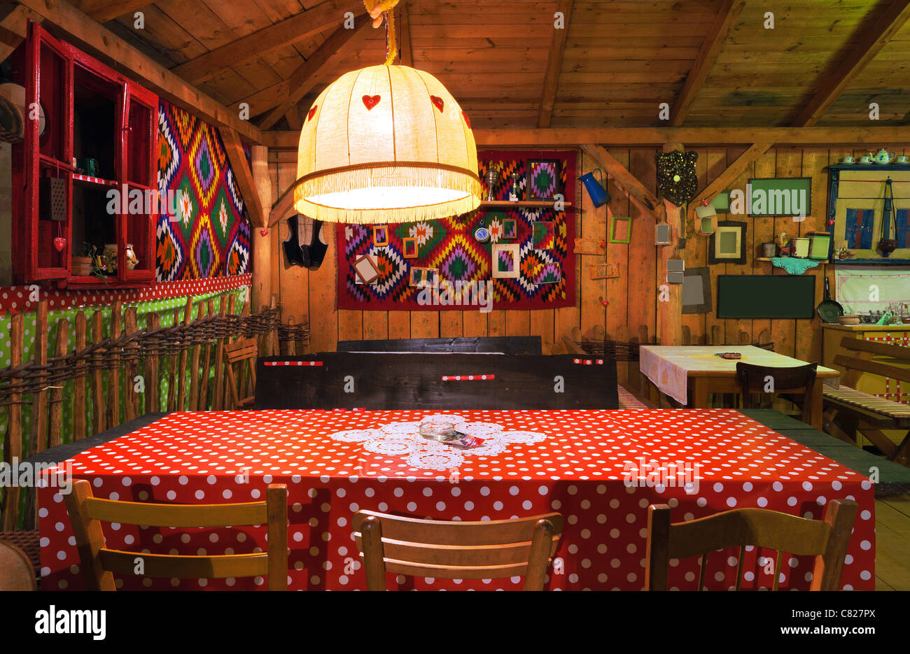 Balcony of a restaurant, traditional folklore style Stock Photo - Alamy