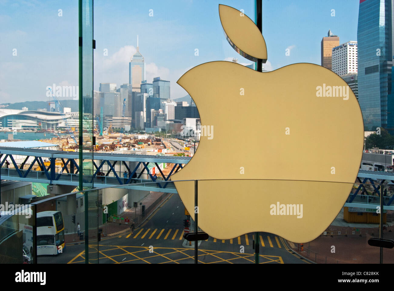 Apple logo with view of Hong Kong Stock Photo - Alamy