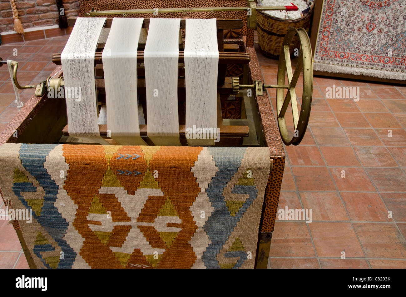 Turkey, Kusadasi. Turkish carpet workshop & showroom. Traditional silk ...